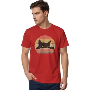 LOST GODS Retro Stripes Cat Short Sleeve Graphic T-shirt - Red