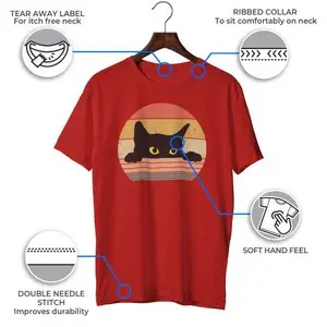 LOST GODS Retro Stripes Cat Short Sleeve Graphic T-shirt