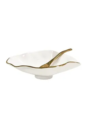 BEATRIZ BALL COLLECTION Encanto Claire Oval Bowl With Spoon - Cream / White And Gold