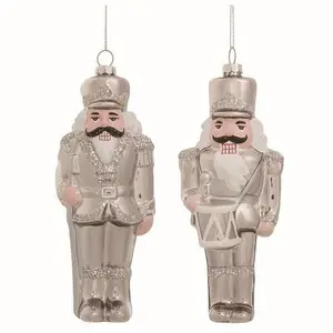 TRANSPAC Glass Nutcracker Ornament Set Of Two Christmas Decor - Silver