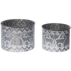 TRANSPAC Metal Christmas Rustic Reindeer Container Set Of 2 - Gray