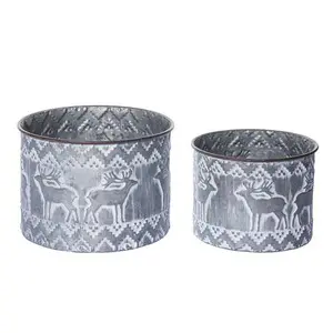 TRANSPAC Metal Christmas Rustic Reindeer Container Set Of 2