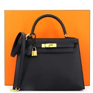 Hermès Kelly Handbag Black Epsom With Gold Hardware 28