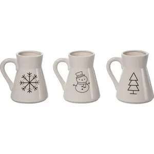 TRANSPAC Dolomite Holiday Icon Mugs Set Of 3 Ceramic Drinkware For Christmas - Black