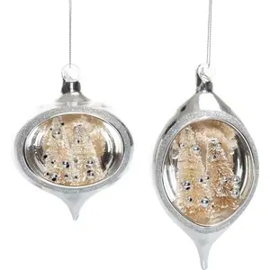 TRANSPAC Glass Sisal Tree Silver Ornament Set Of 2 Christmas Decor - Multicolored