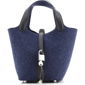 HERMES Picotin Lock Bag Felt With Leather Pm - Bleu Nuit