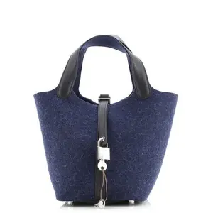 Hermès Picotin Lock Bag Felt With Leather Pm - Blue