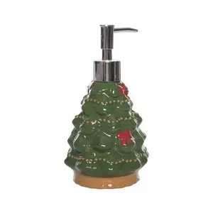 TRANSPAC Dolomite Bow Tree Soap Dispenser Ceramic Christmas Decor