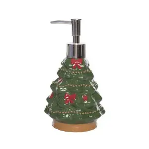 TRANSPAC Dolomite Bow Tree Soap Dispenser Ceramic Christmas Decor