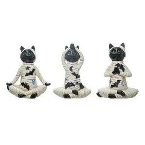 TRANSPAC Resin Mummy Cat Figurine Set Of 3 Halloween Decor - Multicolored