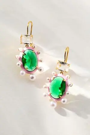 Anthropologie Stone And Pearl Earrings - Green