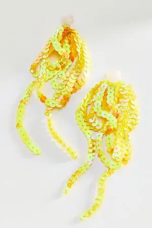 Anthropologie Looped Sequin Drop Earrings - Yellow