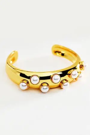 Anthropologie Dotted Pearl Cuff Bracelet - Gold