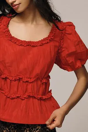 DAMSON MADDER Everly Ruffle Blouse - Red