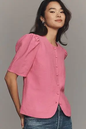 Women's Puff Sleeve Button-Front Blouses