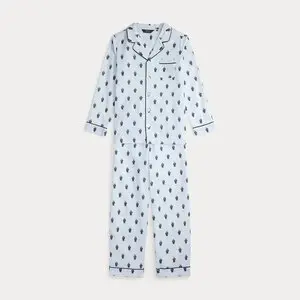 Ralph Lauren Polo Bear Striped Twill Sleep Set - White/blue
