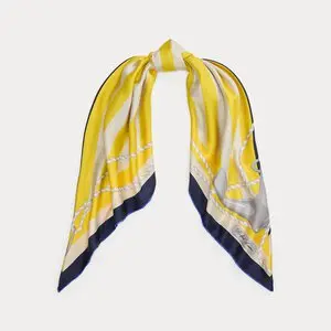 Ralph Lauren Striped Silk Twill Square Scarf - Icon Navy/cream/racing Yellow