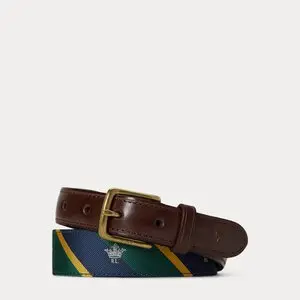 Ralph Lauren Leather-trim Silk Jacquard Belt - Navy/green/gold