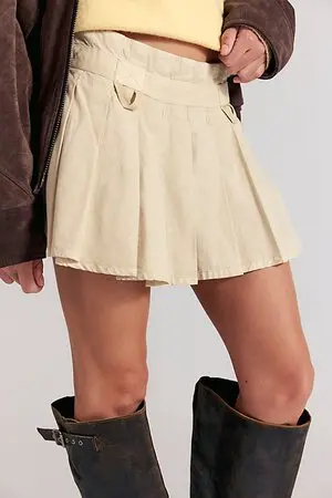 Free People Coco Pleated Mini Skirt - Brulee Biscuit
