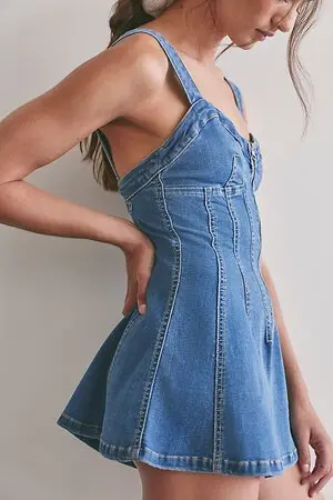 Free People We The Free Delancey Flare Denim Romper - Backstage