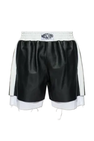 Moschino Leather Shorts With Logo - Black