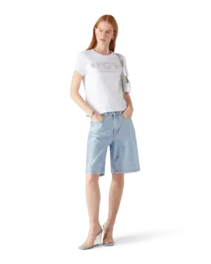 Casablanca Crystal Warped Logo Fitted Short Sleeve T-shirt