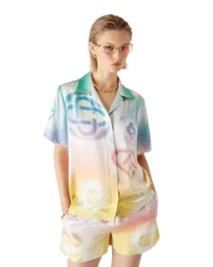 Casablanca Halftone Logo Short Sleeve Silk Shirt - Multicolor