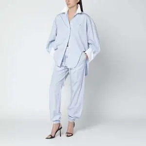 Attico Striped Cotton Poplin Trousers - Light Blue