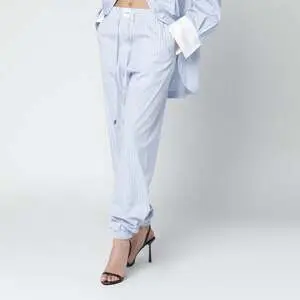 Attico Striped Cotton Poplin Trousers - Light Blue