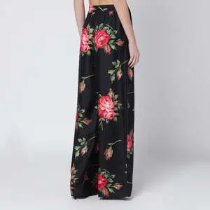 Dolce & Gabbana Wide-leg Twill Trousers With Floral Print - Multicolor