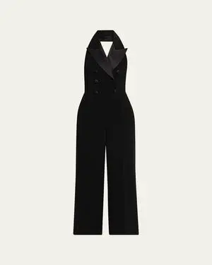 SERGIO HUDSON Satin-lapel Halter Jumpsuit