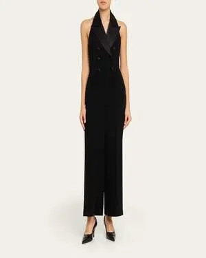 SERGIO HUDSON Satin-lapel Halter Jumpsuit