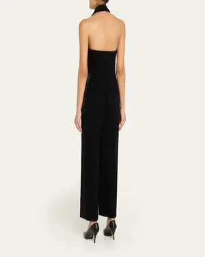 SERGIO HUDSON Satin-lapel Halter Jumpsuit