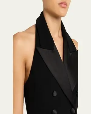 SERGIO HUDSON Satin-lapel Halter Jumpsuit