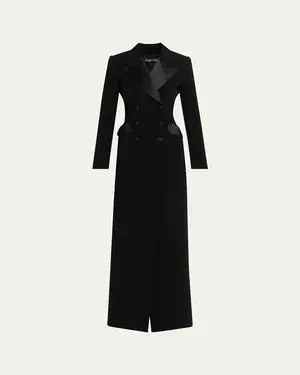 SERGIO HUDSON Satin-lapel Double-breasted Long Coat
