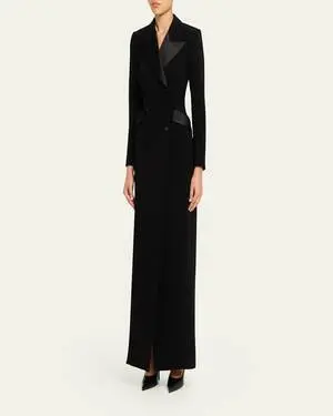 SERGIO HUDSON Satin-lapel Double-breasted Long Coat