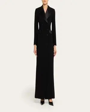 SERGIO HUDSON Satin-lapel Double-breasted Long Coat