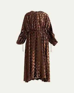 LANVIN Zig Zag Devore Velvet Midi Dress - Mocha