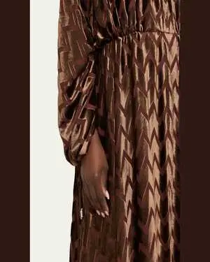 LANVIN Zig Zag Devore Velvet Midi Dress - Mocha