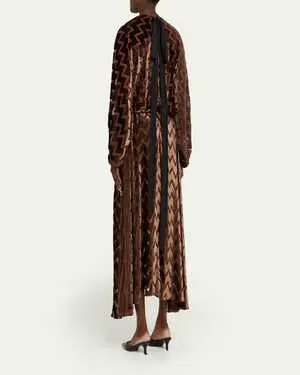 LANVIN Zig Zag Devore Velvet Midi Dress - Mocha