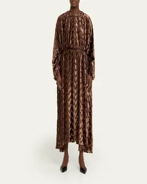 LANVIN Zig Zag Devore Velvet Midi Dress - Mocha