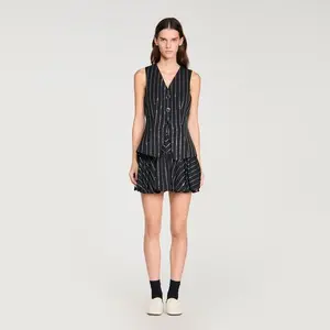 Sandro Striped Sequin Vest - Black / White