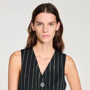 Sandro Striped Sequin Vest - Black / White