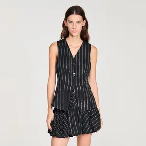 Sandro Striped Sequin Vest - Black / White