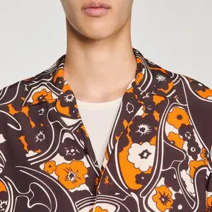 Sandro Loose-fit Print Shark Collar Shirt - Black Brown