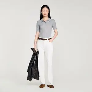Sandro Pointelle Knit Polo-neck Wool Sweater - Grey