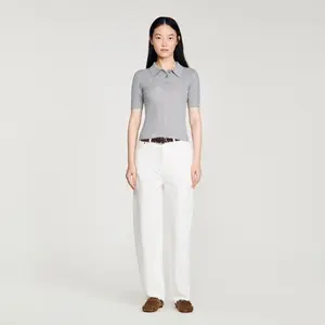 Sandro Pointelle Knit Polo-neck Wool Sweater - Grey