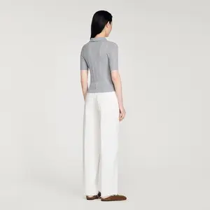 Sandro Pointelle Knit Polo-neck Wool Sweater - Grey