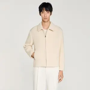 Sandro Knit-effect Jacket With Regular Collar - Ecru