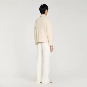 Sandro Knit-effect Jacket With Regular Collar - Ecru